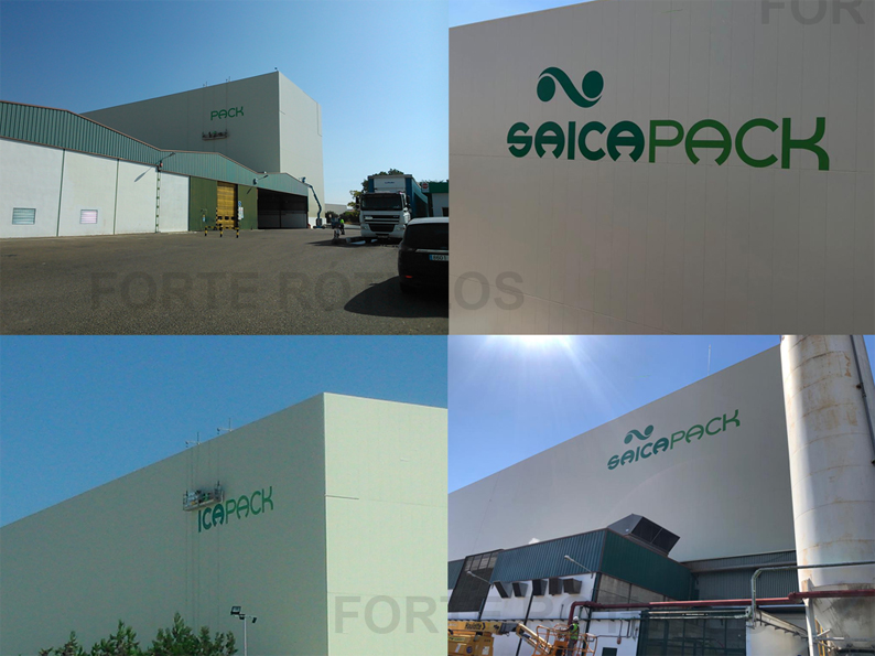 Dos nuevos rótulos de grandes dimensiones en strugal para Saica Pack. – Forte Rótulos Sevilla